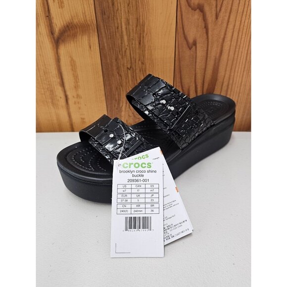 CROCS | Shoes | Crocs Brooklyn Croco Shine Buckle Black Womens Clog ...